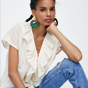 Zara | Tops | Zara Ruffled Blouse With Bow | Poshmark